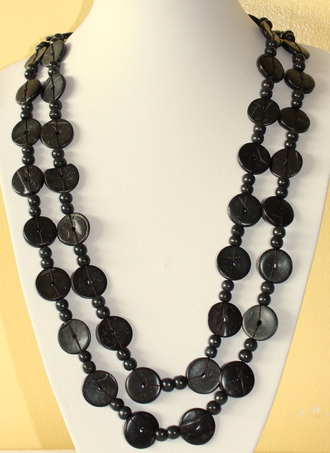 Ethnic Coconut Shell Necklace. Handmade. Extra Long Length - Etsy