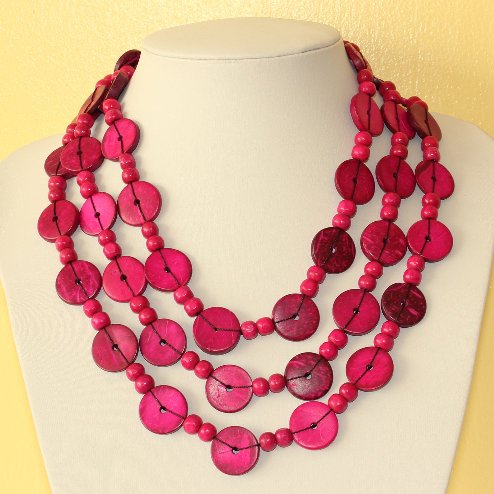 Ethnic Coconut Shell Necklace. Handmade. Extra Long Length Lariat ...