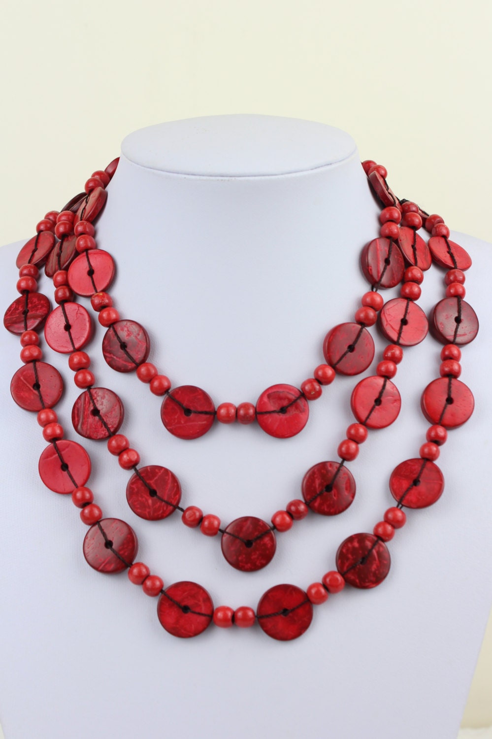 Handmade Red Coconut Shell Necklace, Extra Long Lariat - Etsy