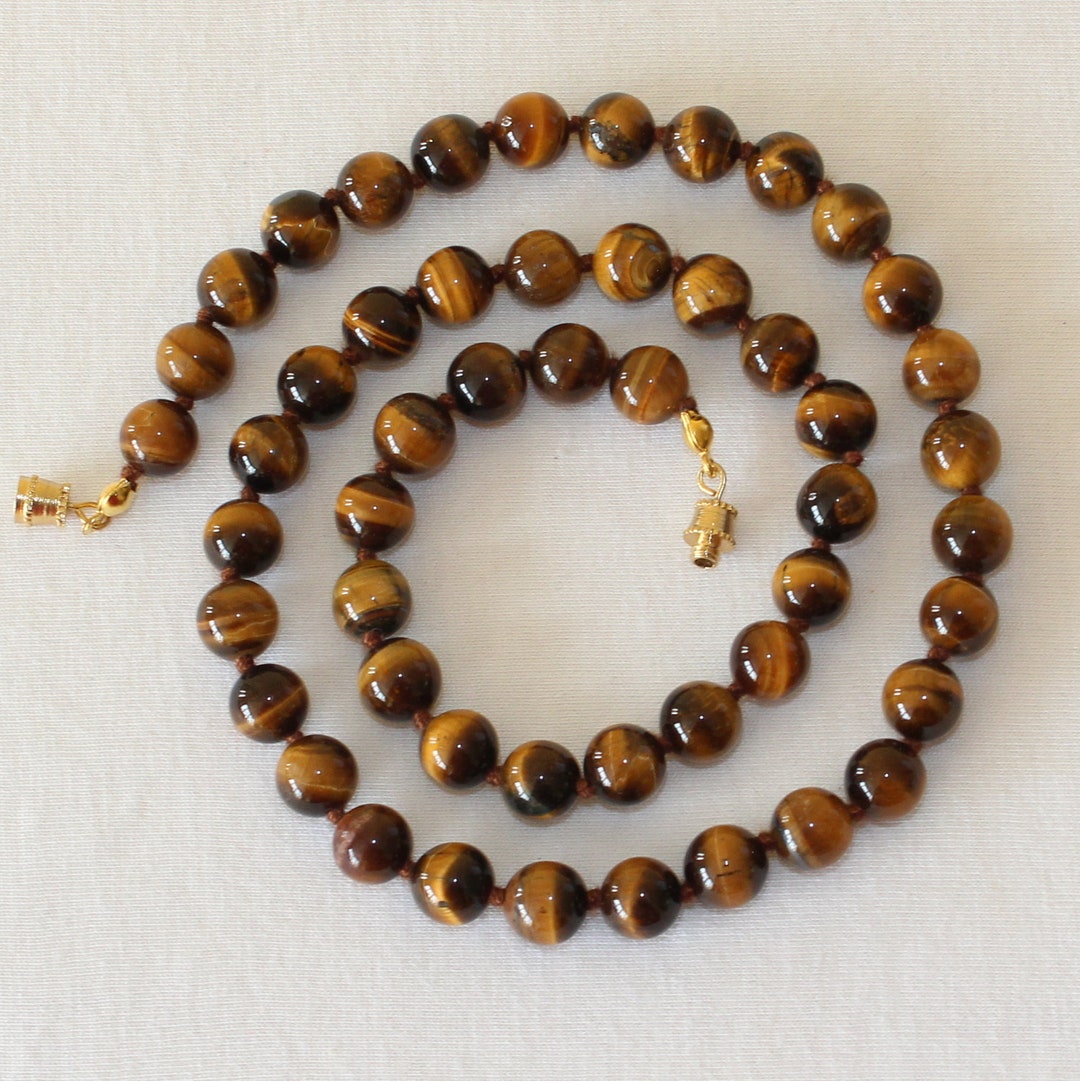 8mm Tiger Eye Necklace - VARIOUS Length Options Hand Knotted. Brown ...