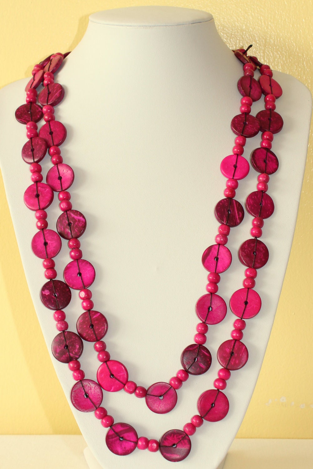 Ethnic Coconut Shell Necklace. Handmade. Extra Long Length Lariat ...