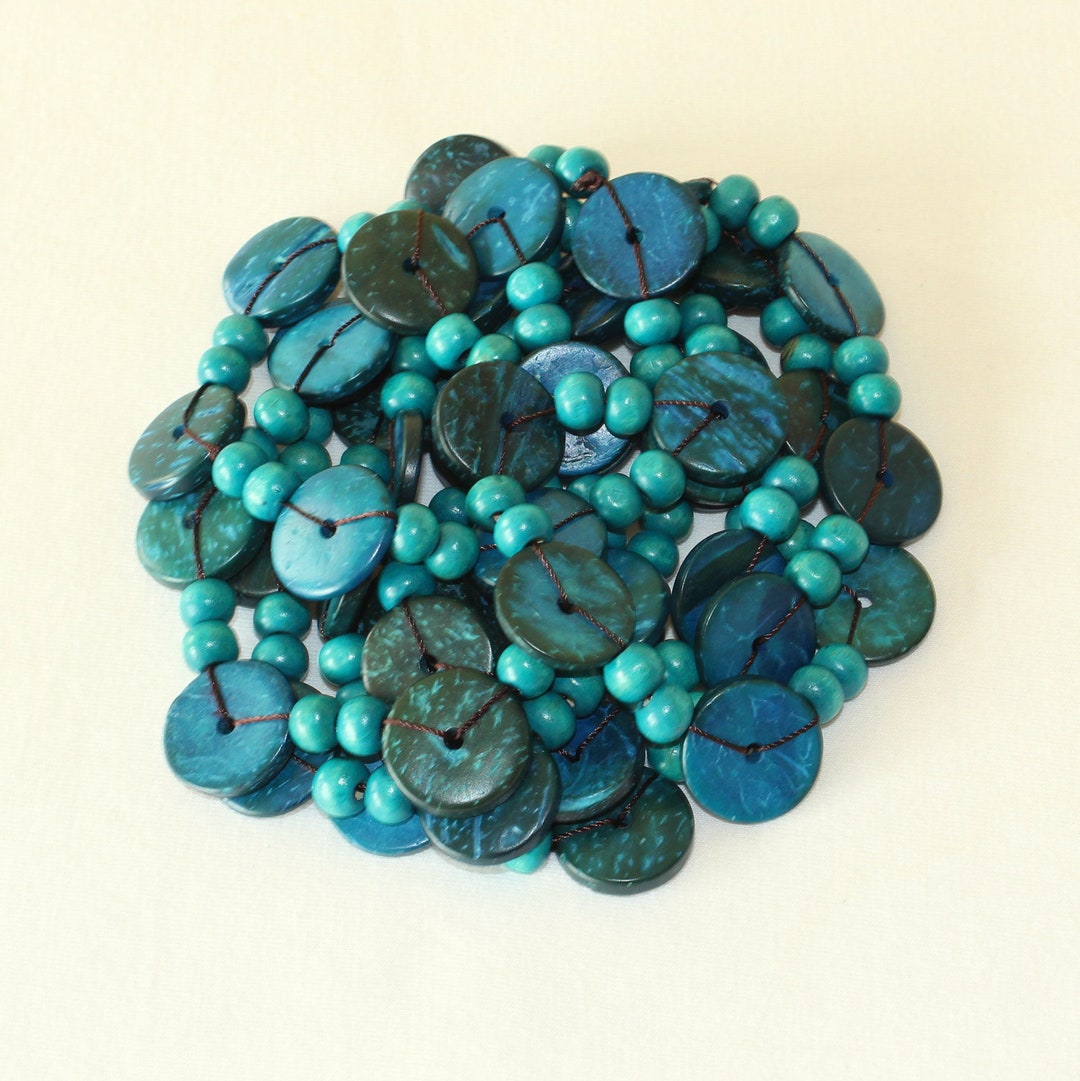 Ethnic Coconut Shell Necklace. Handmade. Extra Long Length Lariat ...