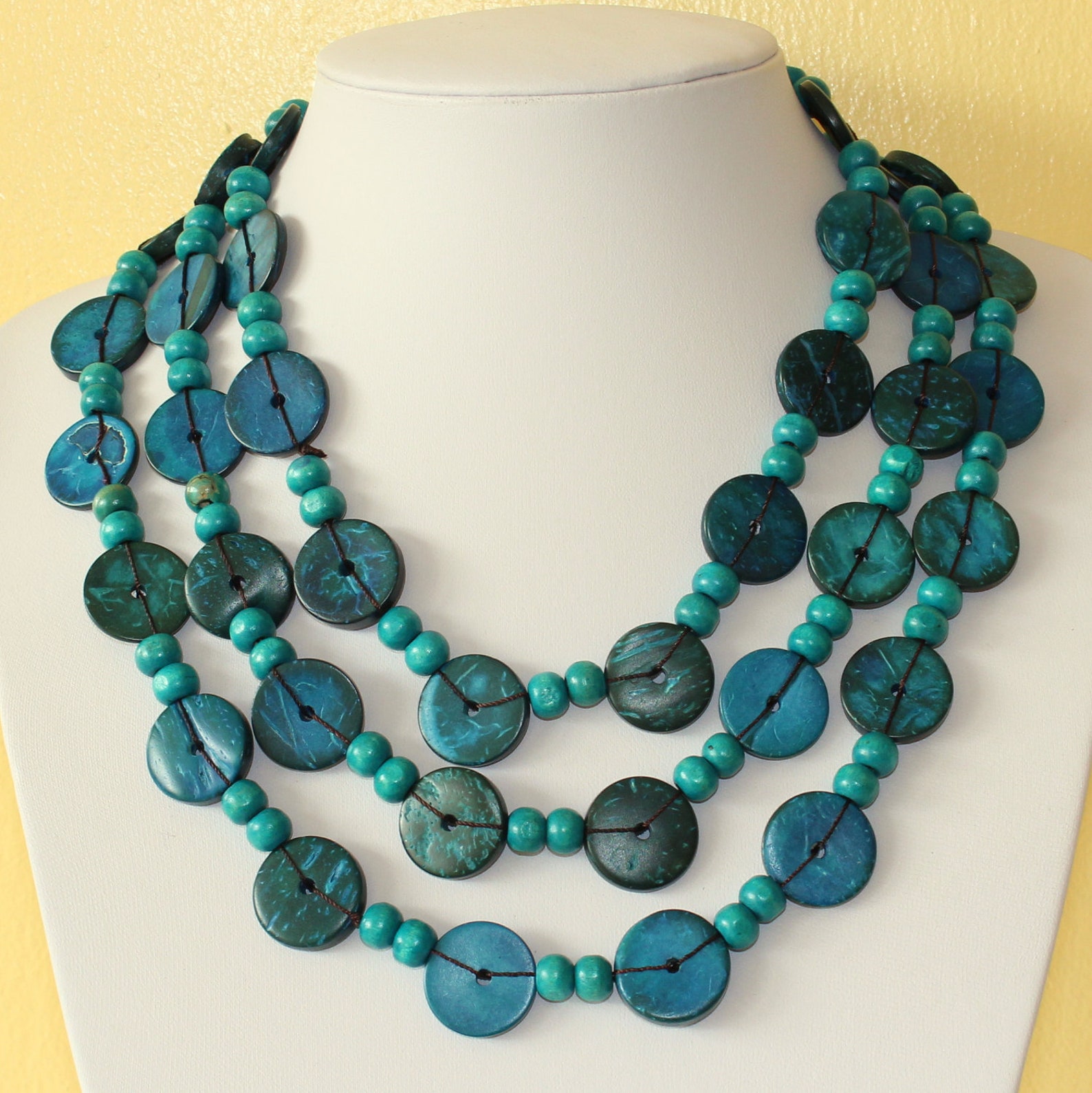 Ethnic Coconut Shell Necklace. Handmade. Extra Long Length Lariat ...