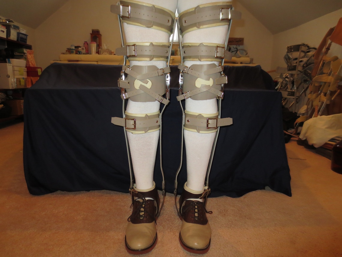Leg Braces Pair Full Leg Metal And Leather Polio Etsy