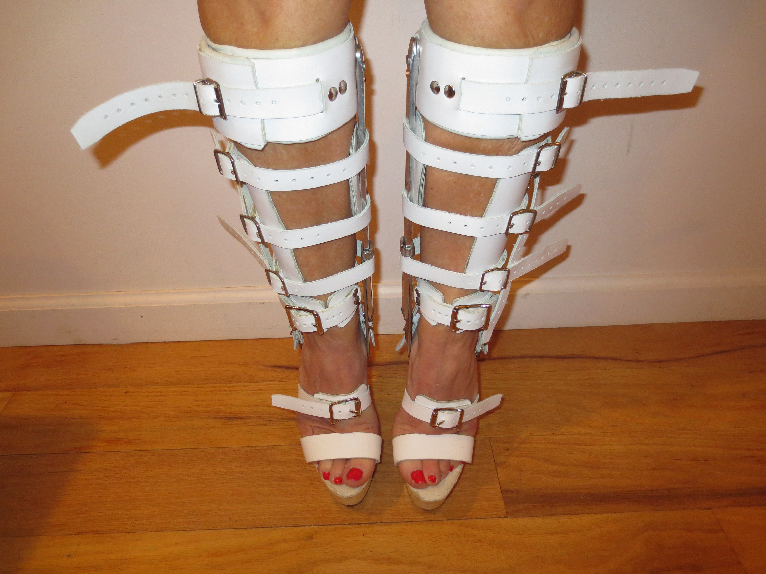 White Leather And Metal Leg Braces Lower Leg Bow Correction Etsy