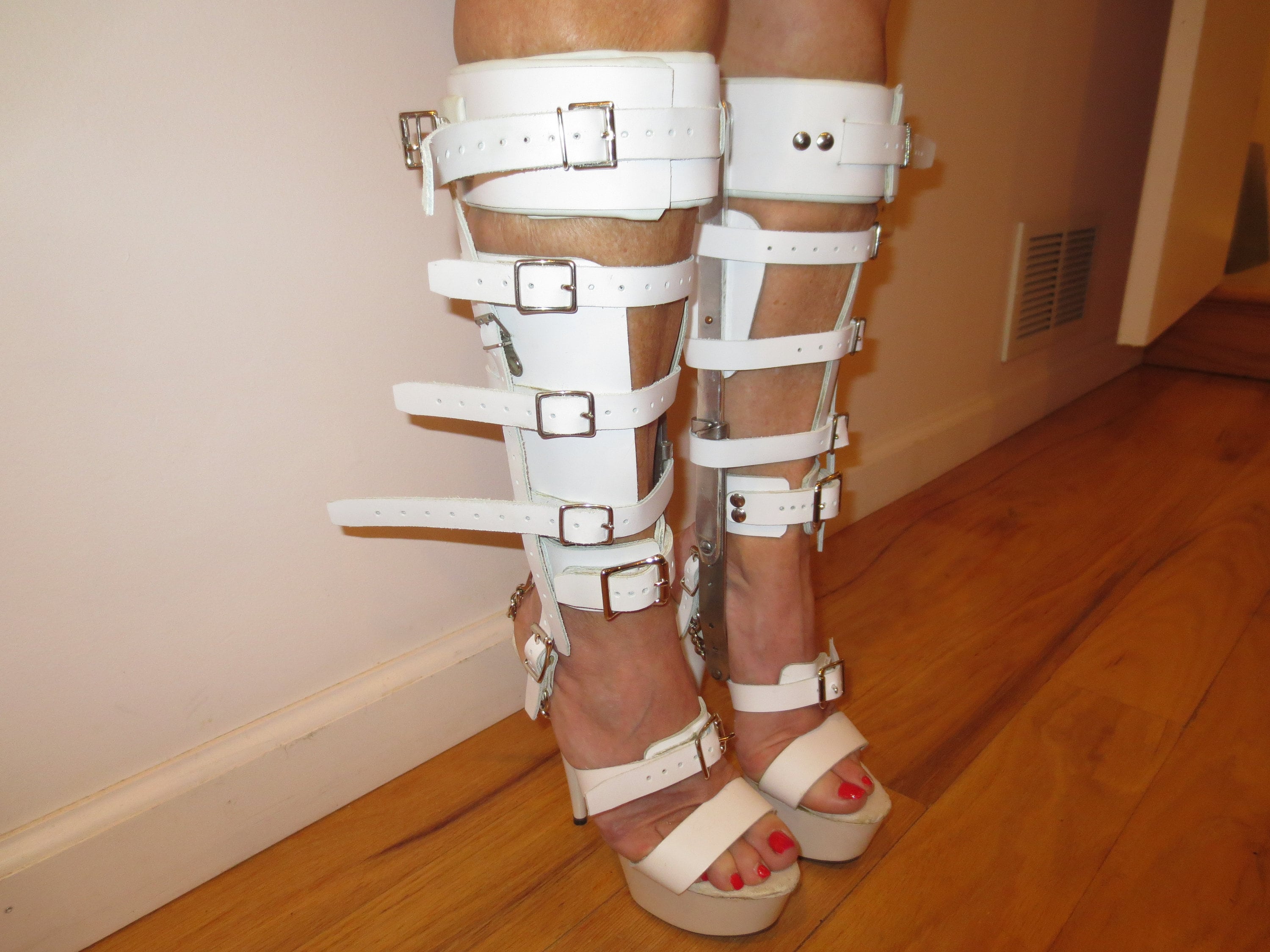 White Leather And Metal Leg Braces Lower Leg Bow Correction Etsy