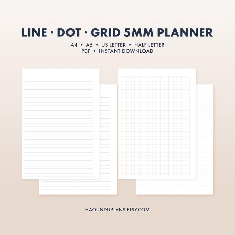 Printable Dot Grid Lined Paper Graph Paper PDF Bullet Journal Inserts ...
