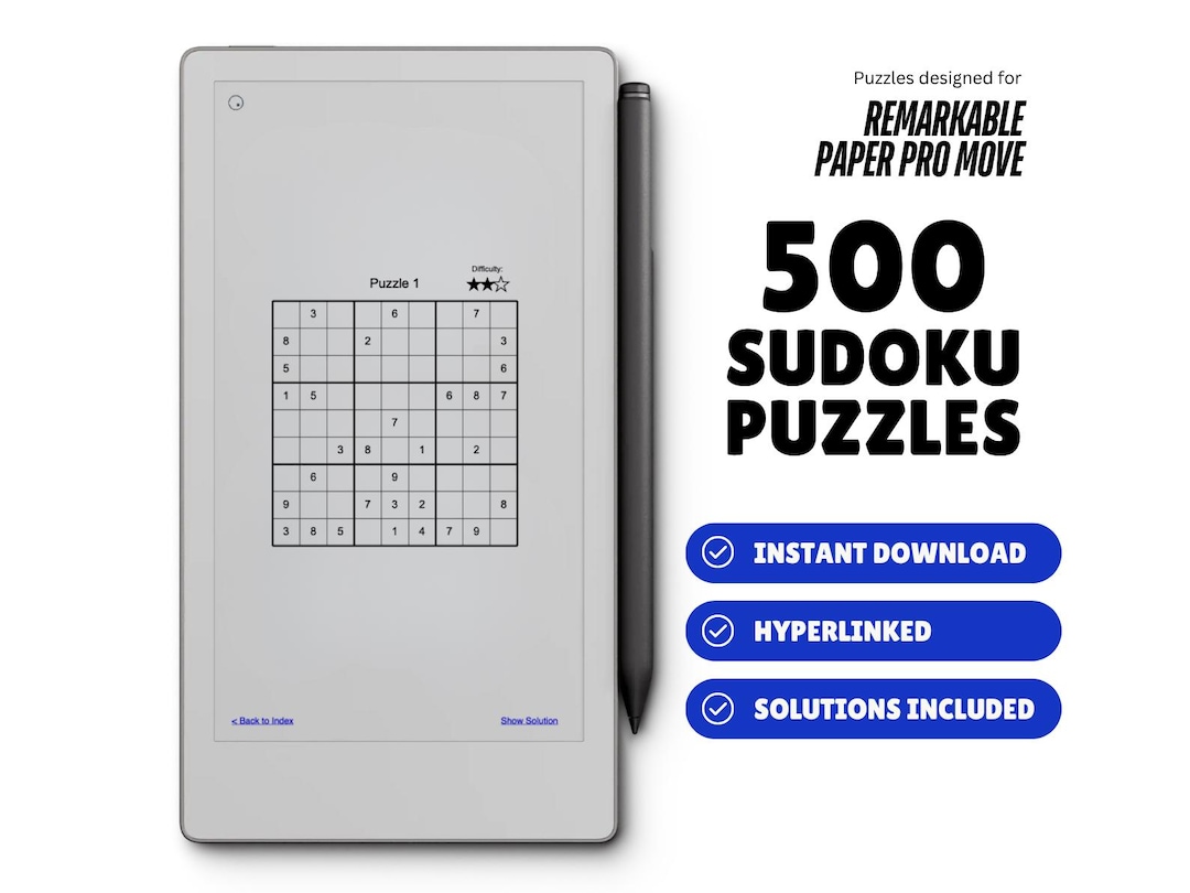500 Sudoku Puzzles for Remarkable Paper Pro Move (PDF Download) - Etsy