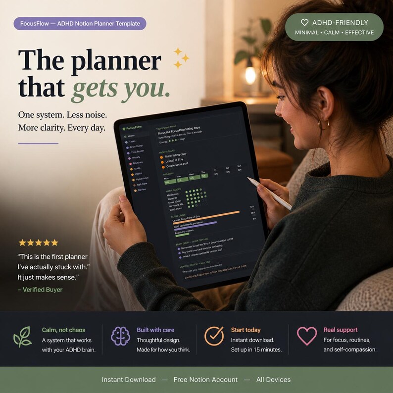 Notion ADHD Planner Template | Notion ADHD Second Brain Productivity ...