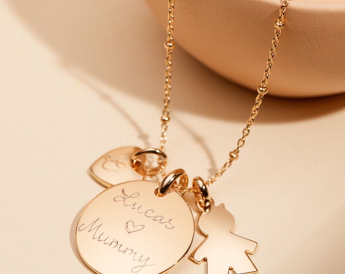 Personalized Charm Necklace - Merci Maman Hand-engraved Necklace Worn ...