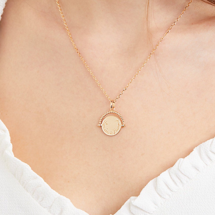 Personalized Spinning Necklace engraved rotating disc | Etsy