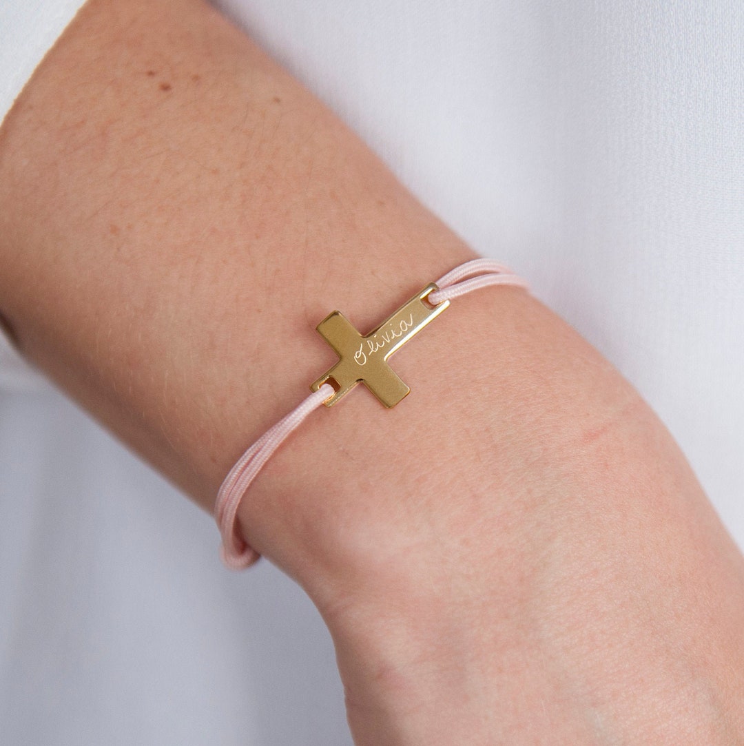 Personalized Flat Cross Braid Bracelet Merci Maman Gift for Christening ...