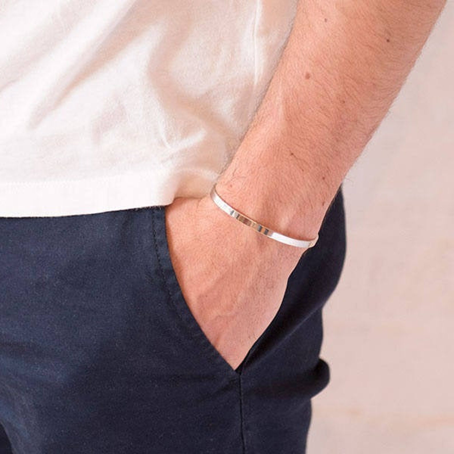 Personalized Men's Sterling Silver Open Bangle, Hand Engraved Bangle ...