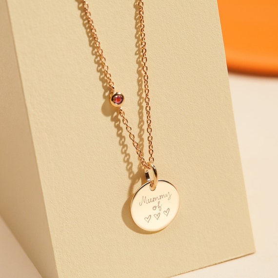 Personalized 18K Gold Plated Birthstone Chain and Disc - Etsy