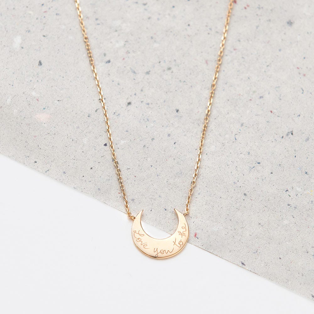 Personalized Moon Chain Necklace Merci Maman engraved | Etsy