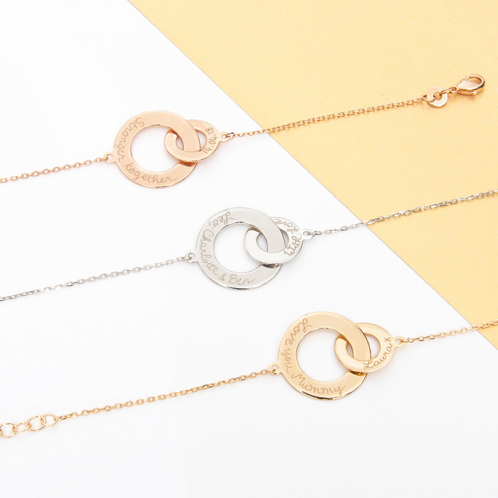 Personalised Intertwined Chain Bracelet - Hand Engraved Gold Plated or ...