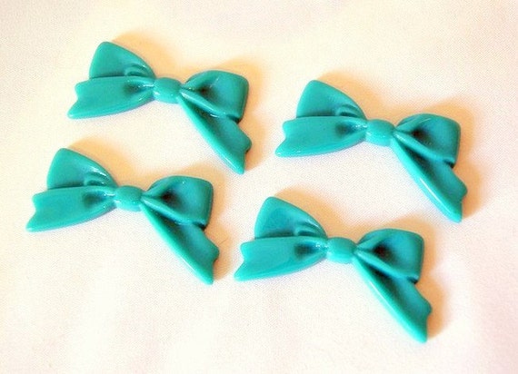 Items similar to Bow plastic ribbon cabochons flatback turquoise blue ...