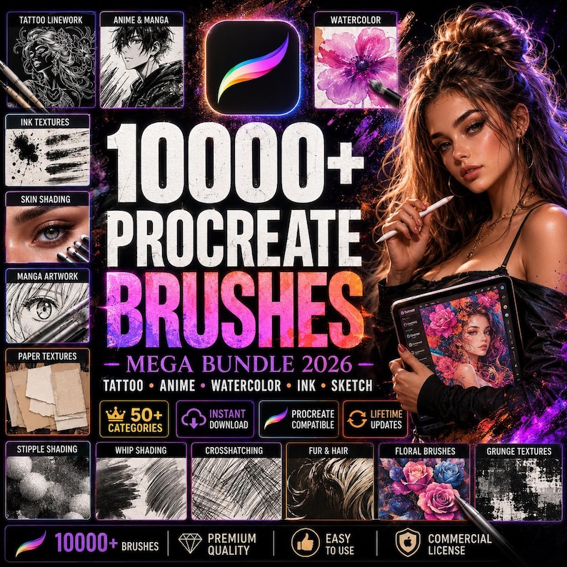 10000+ Procreate Brushes Mega Bundle 2026 | Tattoo, Anime, Manga ...