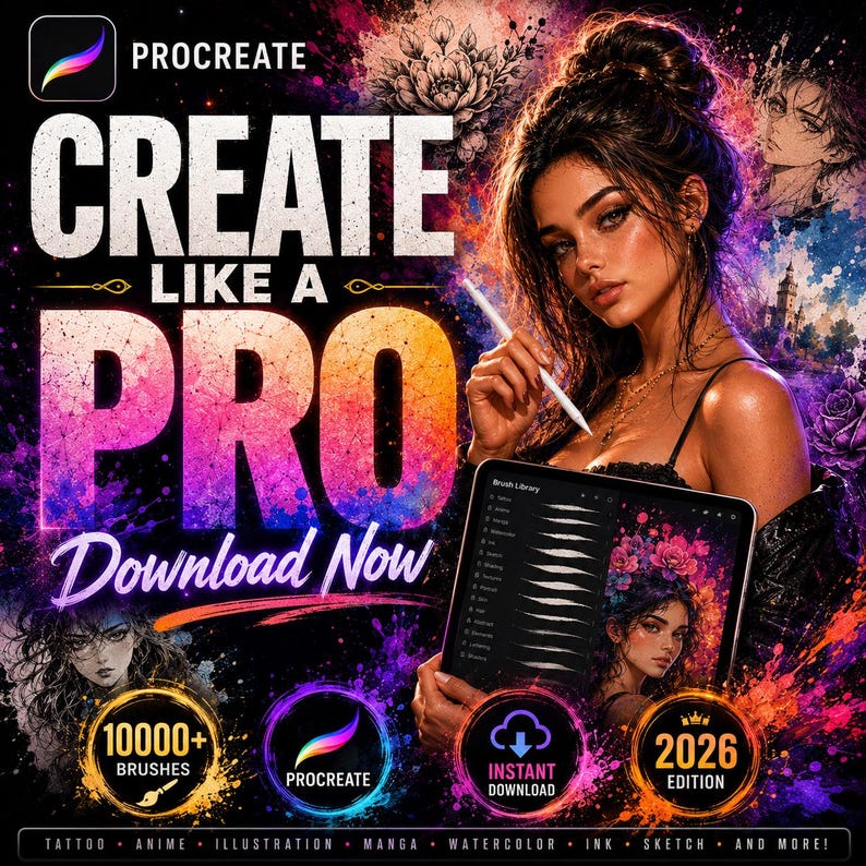 10000+ Procreate Brushes Mega Bundle 2026 | Tattoo, Anime, Manga ...