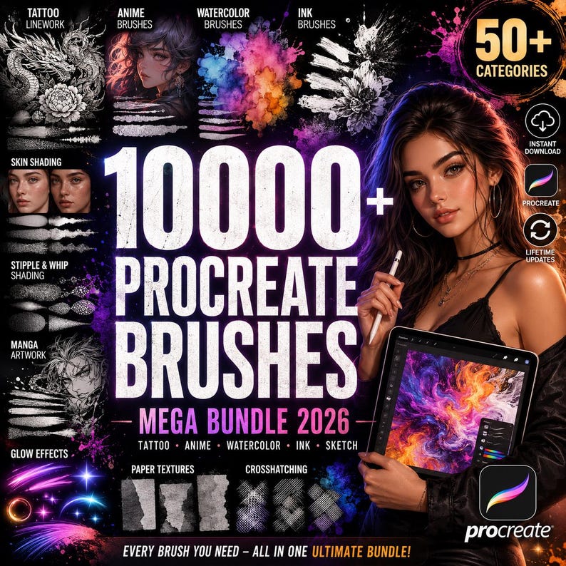 10000+ Procreate Brushes Mega Bundle 2026 | Tattoo, Anime, Manga ...