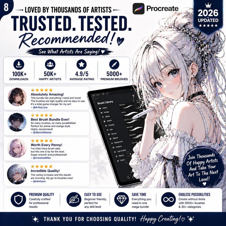 5000+ Anime Procreate Brushes Bundle | Manga, Ghibli, Inking, Shading ...
