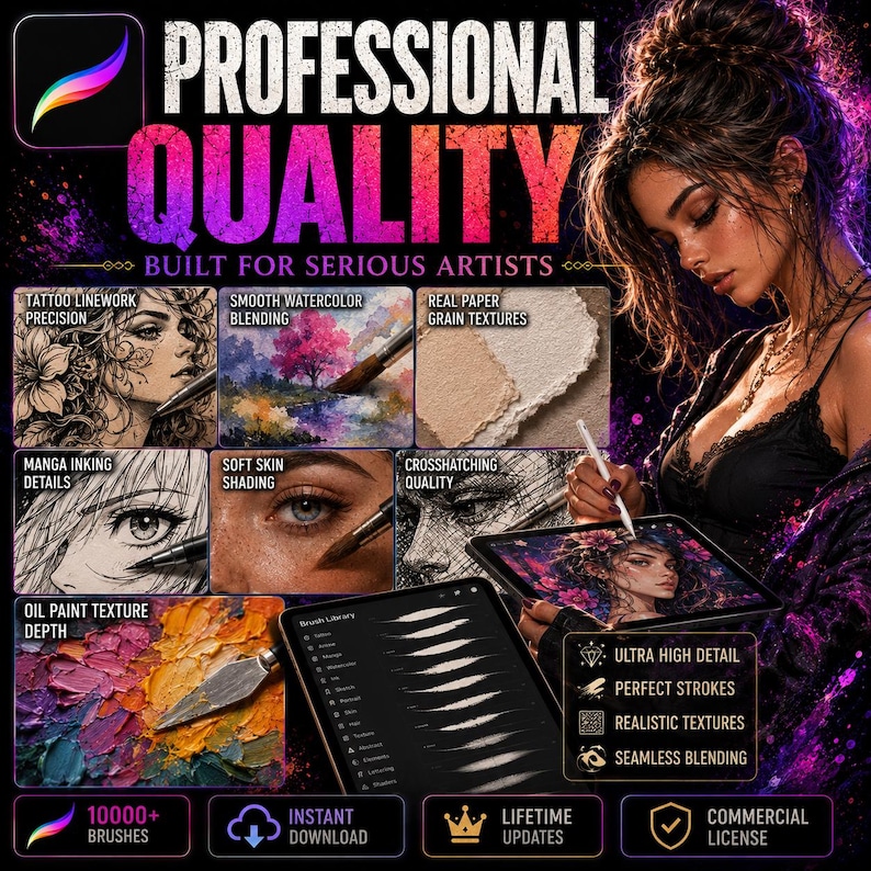 10000+ Procreate Brushes Mega Bundle 2026 | Tattoo, Anime, Manga ...