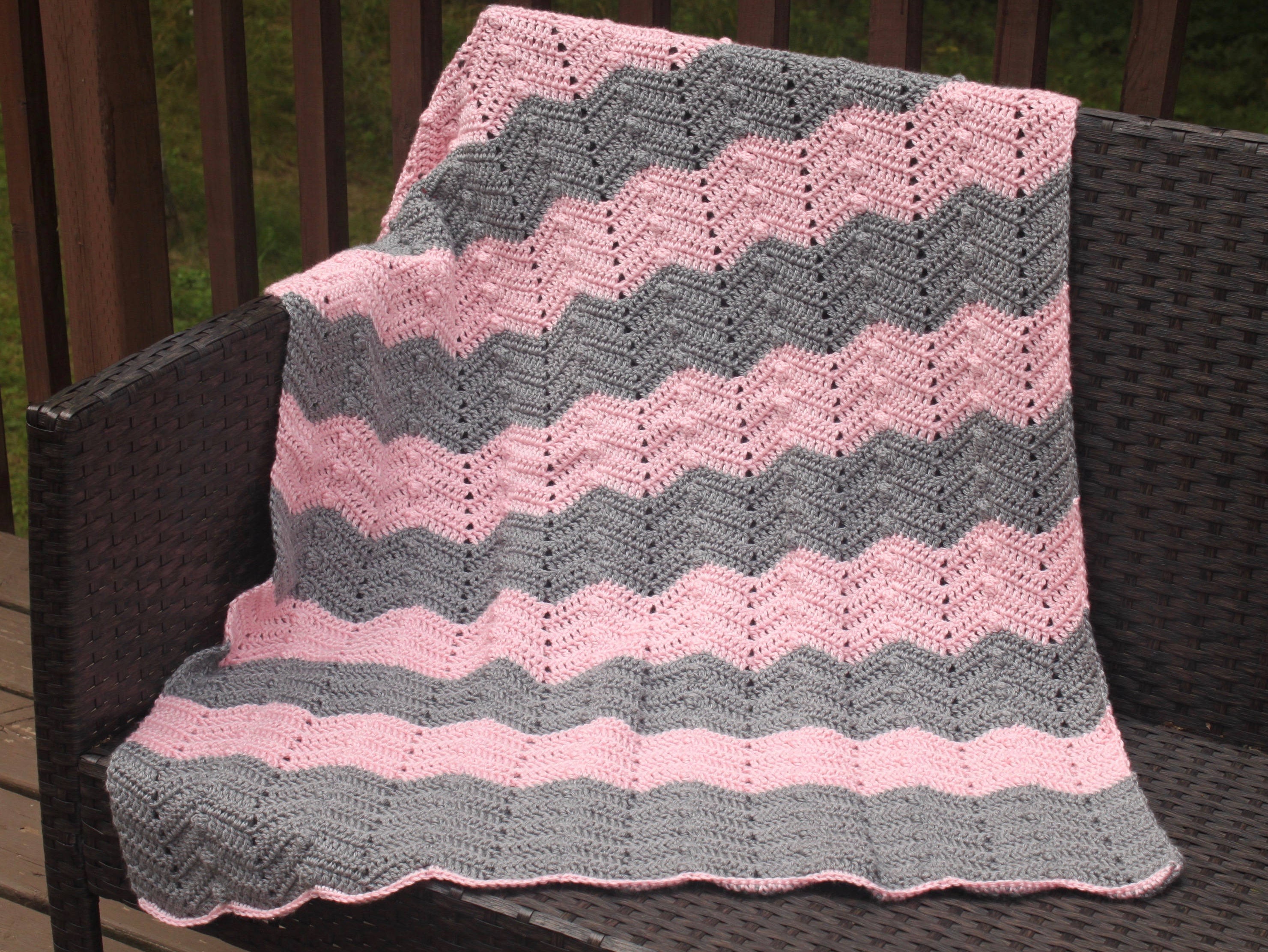 Ripple Waves Easy Baby Blanket Crochet Pattern Pink and Grey Ripples ...