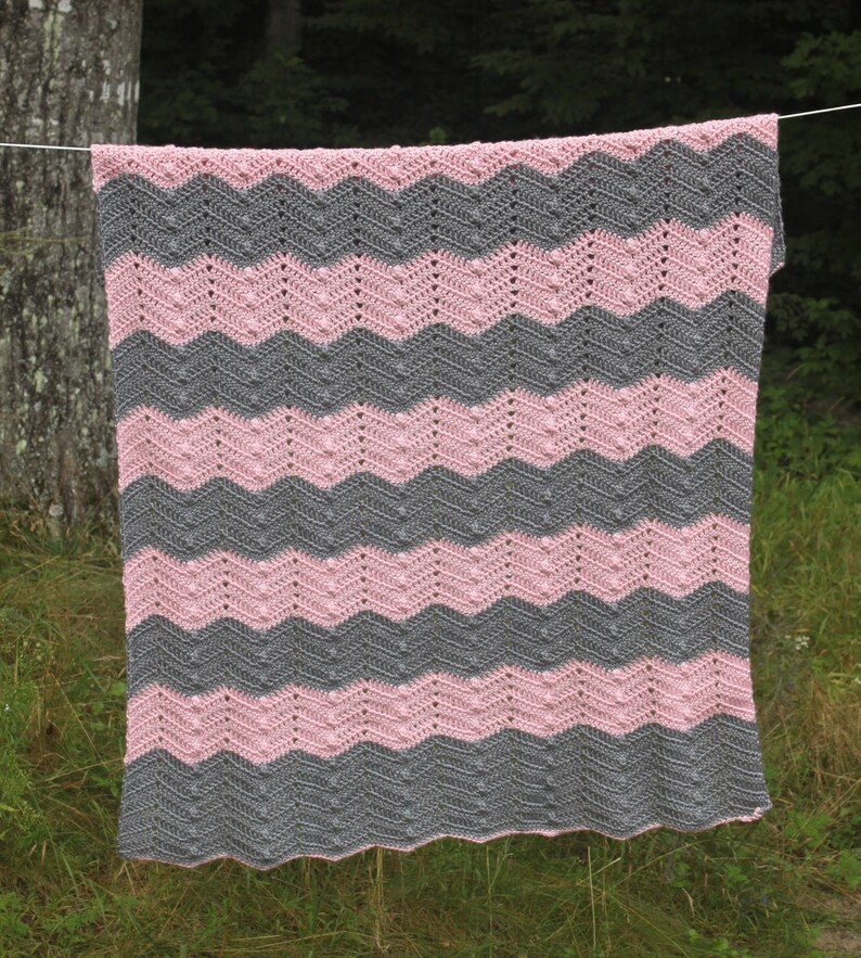 Ripple Waves Easy Baby Blanket Crochet Pattern Pink and Grey - Etsy