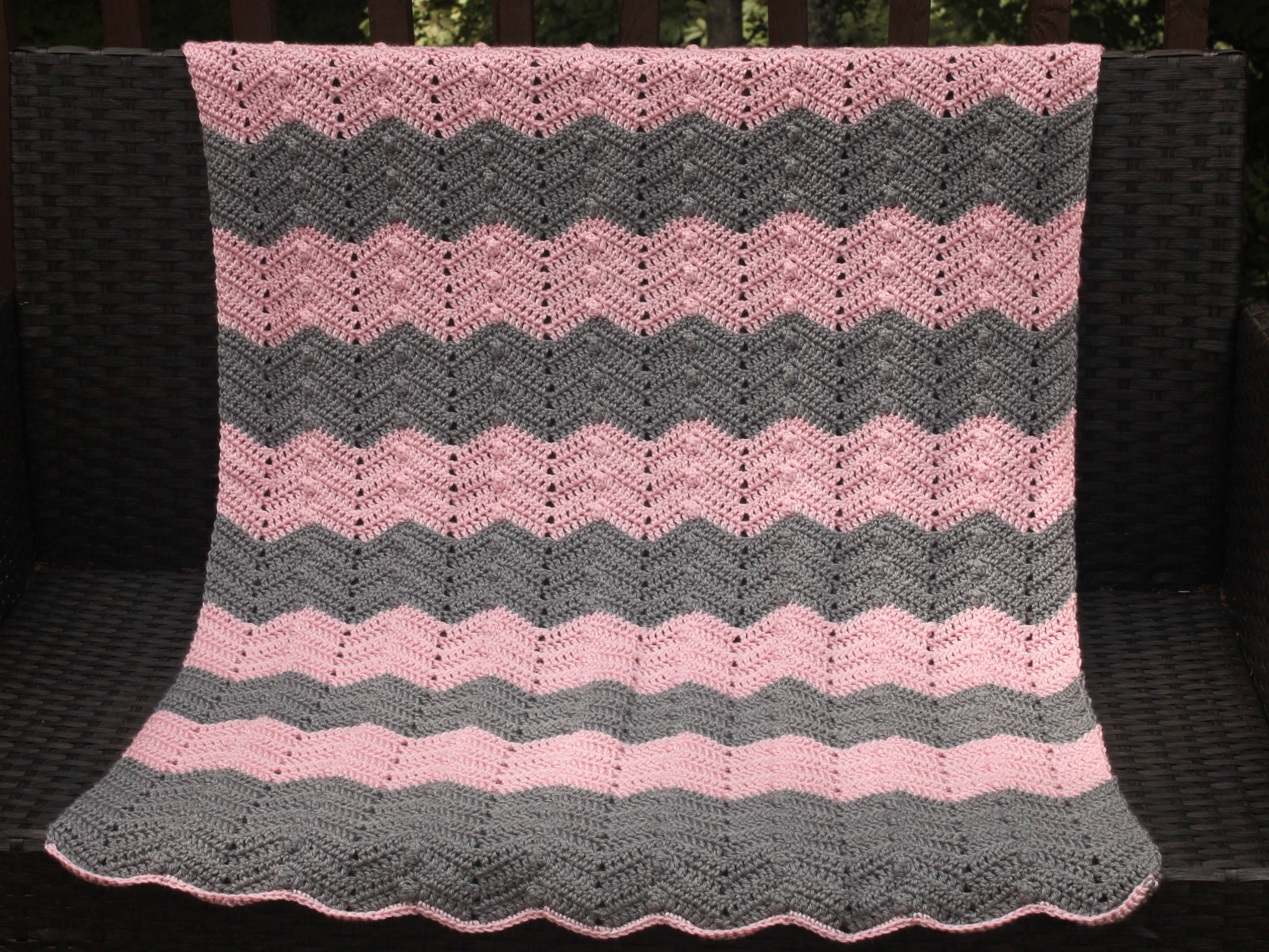 Ripple Waves Easy Baby Blanket Crochet Pattern Pink and Grey Ripples ...