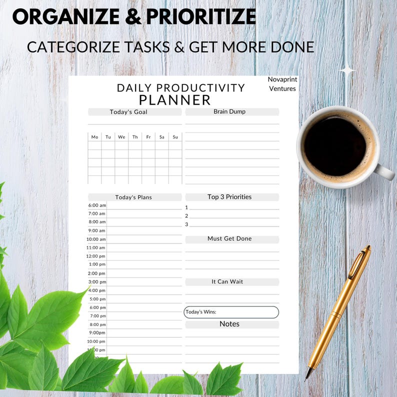 Daily Productivity Planner Bundle | Editable Canva Template (digital ...