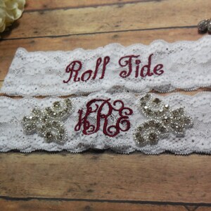Monogrammed Garter, Alabama Garter, Rhinestone Garter, Roll Tide, Bling ...