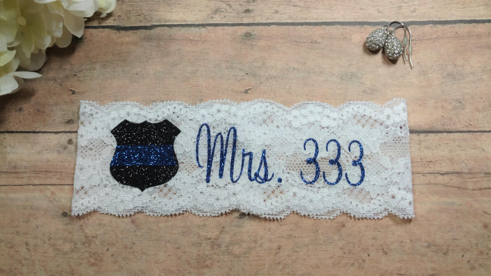 Police Garter Police Wife Blue Garter Bling Garter - Etsy