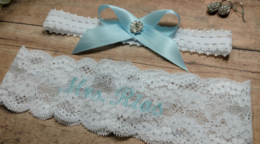 Monogrammed Garter, Blue Garter, Something Blue, Garter Set, Garter ...