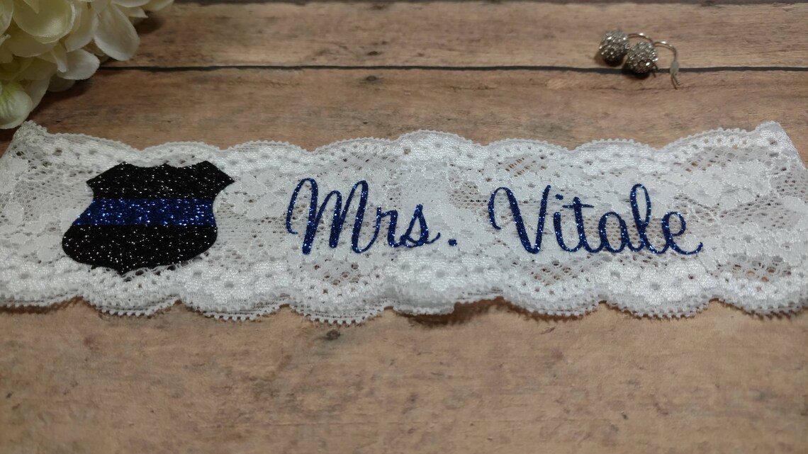 Police Garter Police Wife Thin Blue Line Bling Garter | Etsy