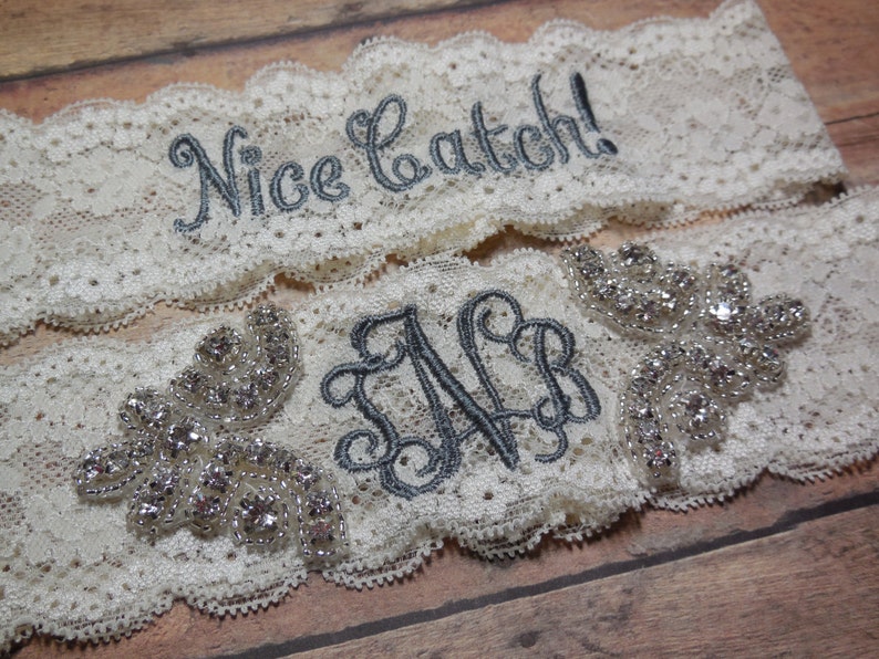 Monogrammed Garter Gray Garter Garter Personalized Garter | Etsy