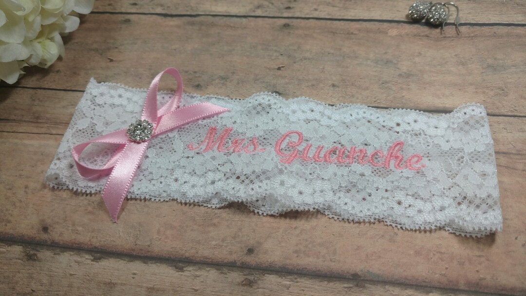 Personalized Garter, Custom Garter, Embroidered Garter, Pink Garter ...