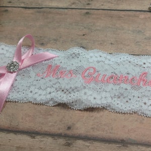 Personalized Garter, Custom Garter, Embroidered Garter, Pink Garter ...