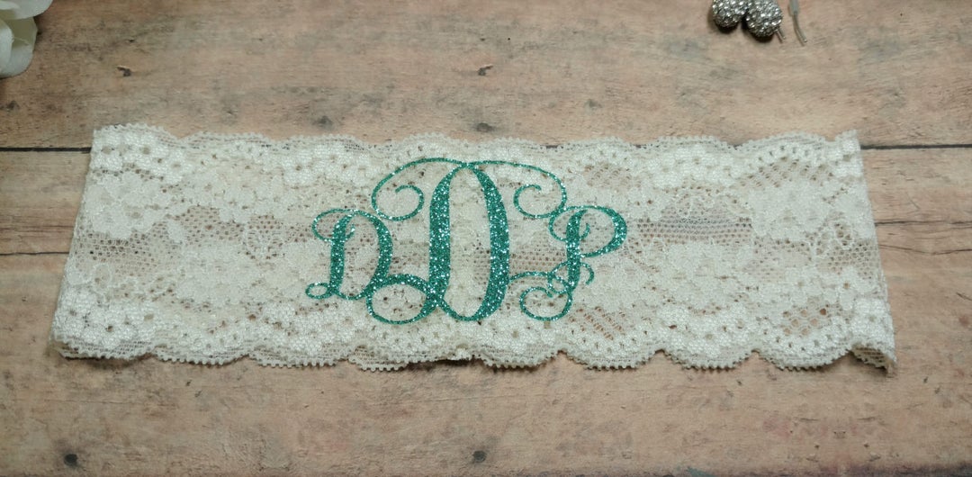 Monogrammed Garter, Bling Garter, Green Garter, Mint Garter, You're ...