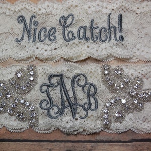 Monogrammed Garter, Gray Garter, Garter, Personalized Garter, Custom ...