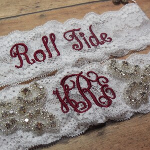 Monogrammed Garter, Alabama Garter, Rhinestone Garter, Roll Tide, Bling ...
