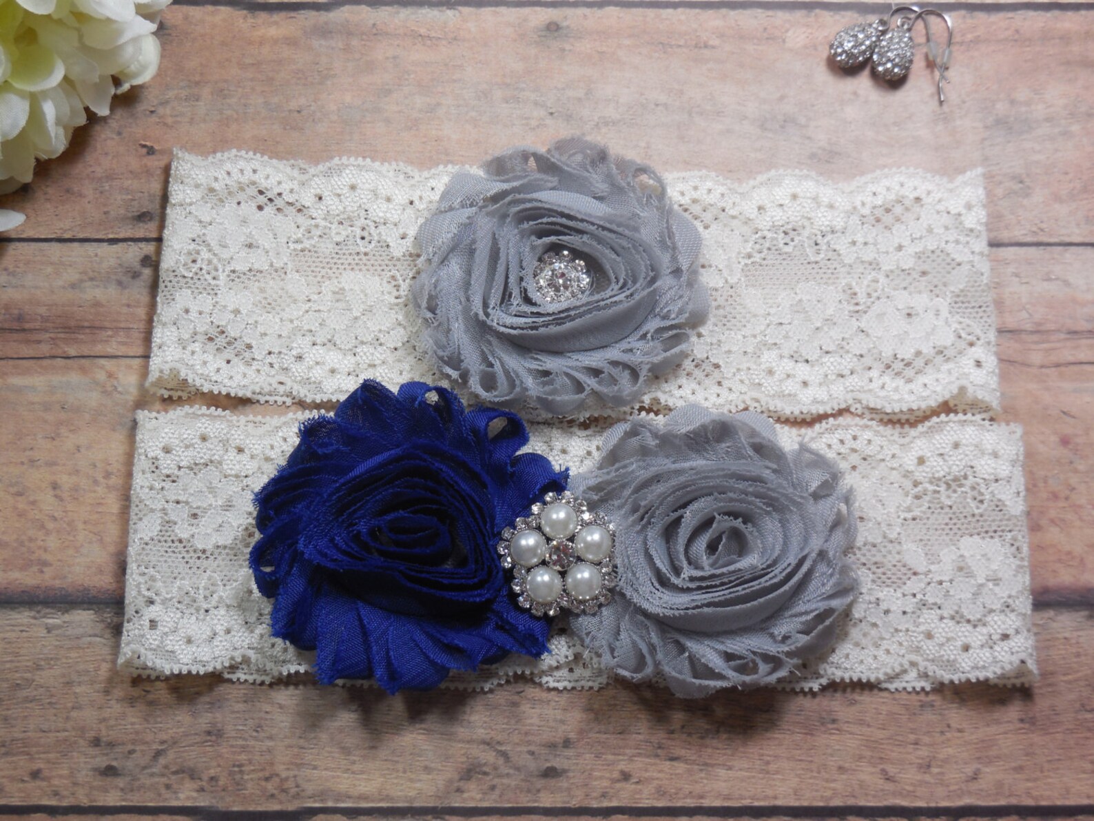 Royal Blue and Gray Garter Royal Blue Garter Gray Garter - Etsy
