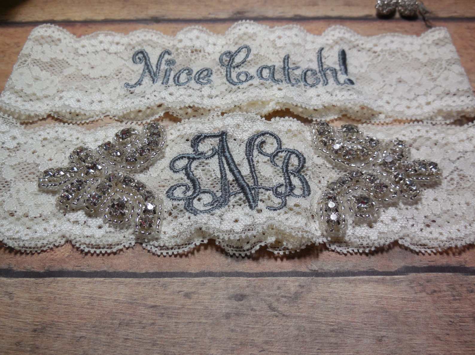 Monogrammed Garter Gray Garter Garter Personalized Garter | Etsy