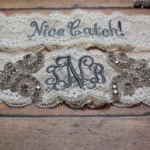 Monogrammed Garter, Gray Garter, Garter, Personalized Garter, Custom ...