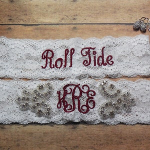 Monogrammed Garter, Alabama Garter, Rhinestone Garter, Roll Tide, Bling ...