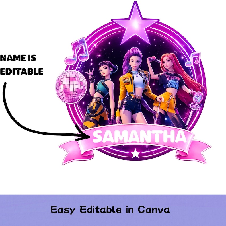 K-pop Demon Hunters Cake Topper Bundle | Editable PNG Party Decorations ...