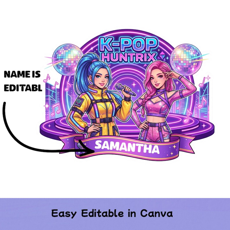 K-pop Demon Hunters Cake Topper Bundle | Editable PNG Party Decorations ...