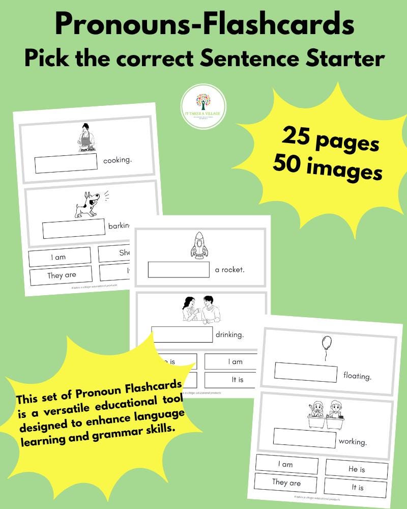 Pronouns Flashcards-sentence Starters Flashcards Set, ABA Therapy ...