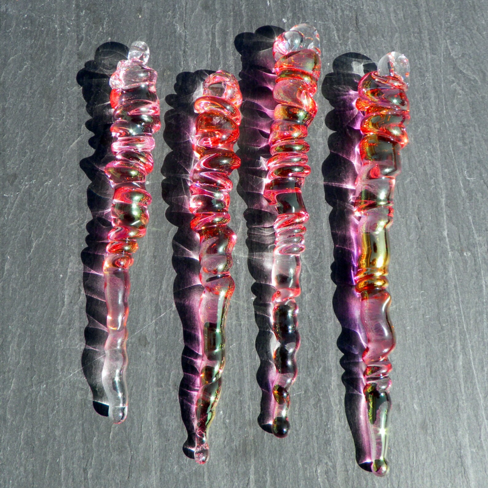 Pink Glass Icicles Christmas Holiday Ornaments Handblown Gold - Etsy