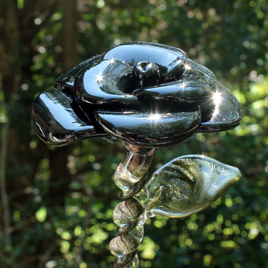 Black Rose Glass Long Stemmed Rose Borosilicate Lampwork - Etsy