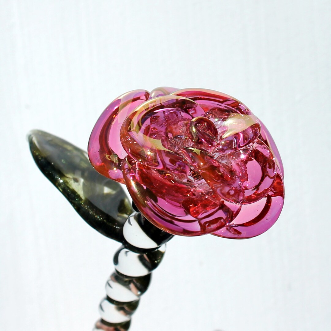 Glass Rose Pink, Hand Blown Long Stemmed Flower, Borosilicate Glass ...